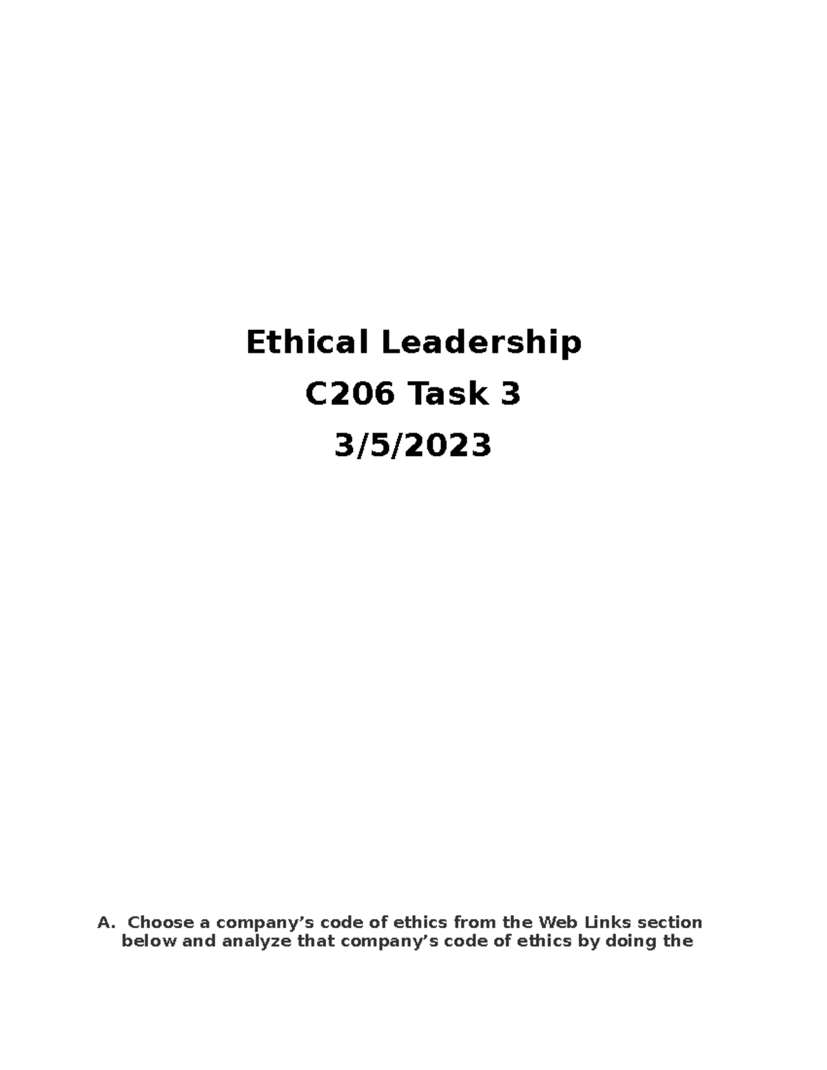 C206 Task 3: Analyzing Corporate Ethics and Social Responsibility - Studocu