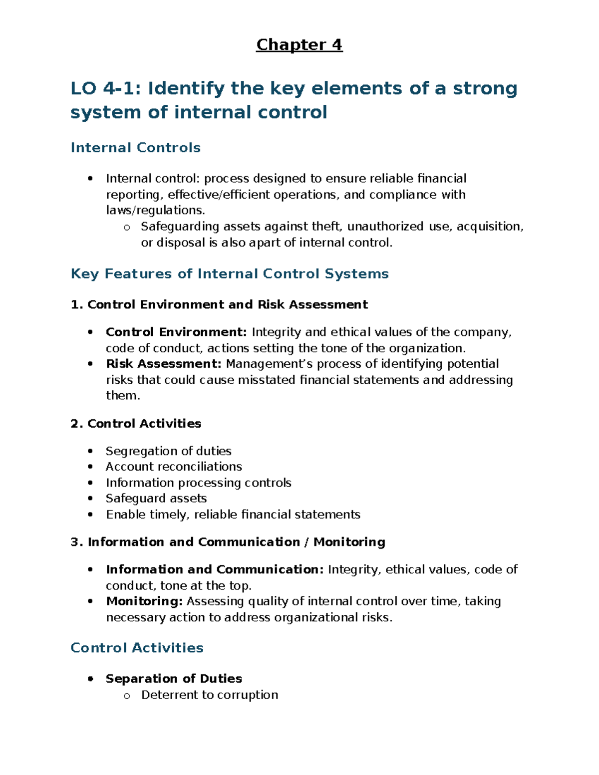 Chapter 4: Internal Control Systems & Auditor Responsibilities - Studocu