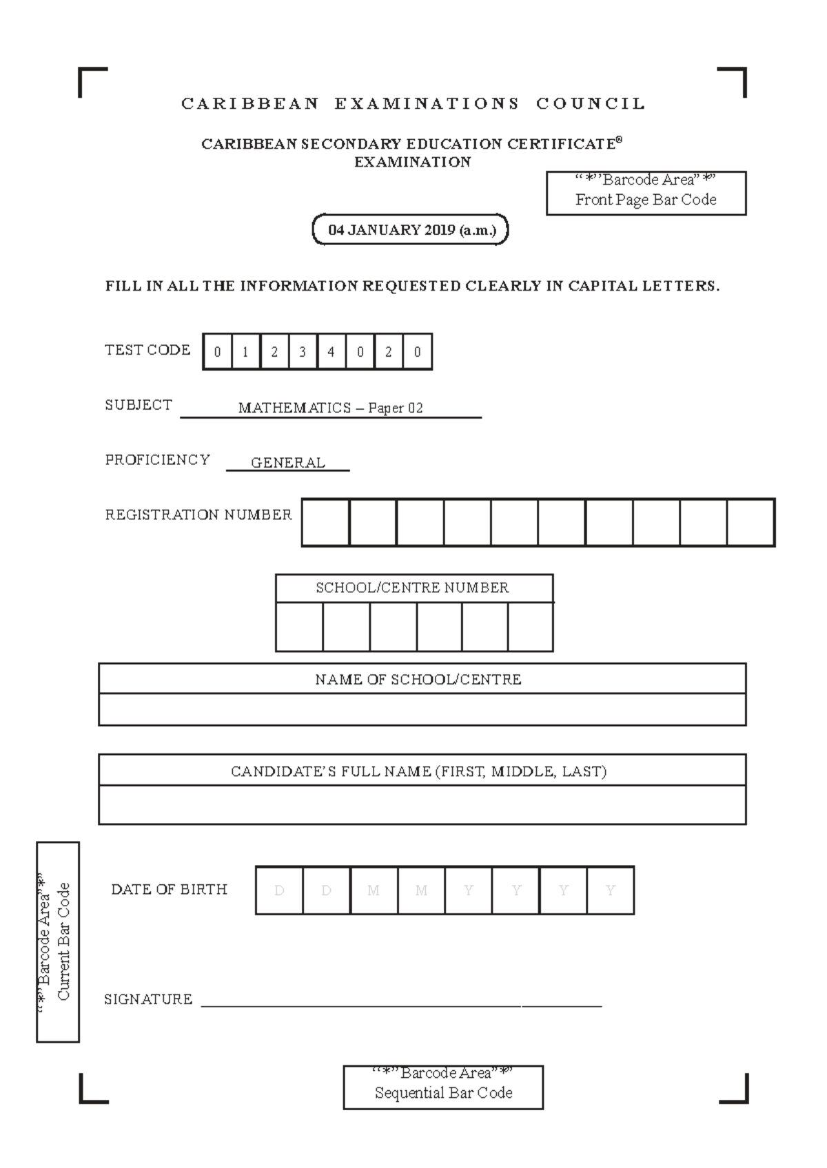 CSEC MATHEMATICS Practice Paper - January 2019 Exam - Studocu