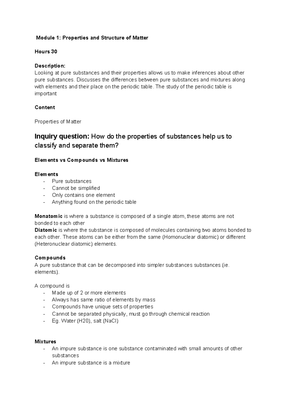 Module 1: Properties and Structure of Matter Study Guide - Studocu