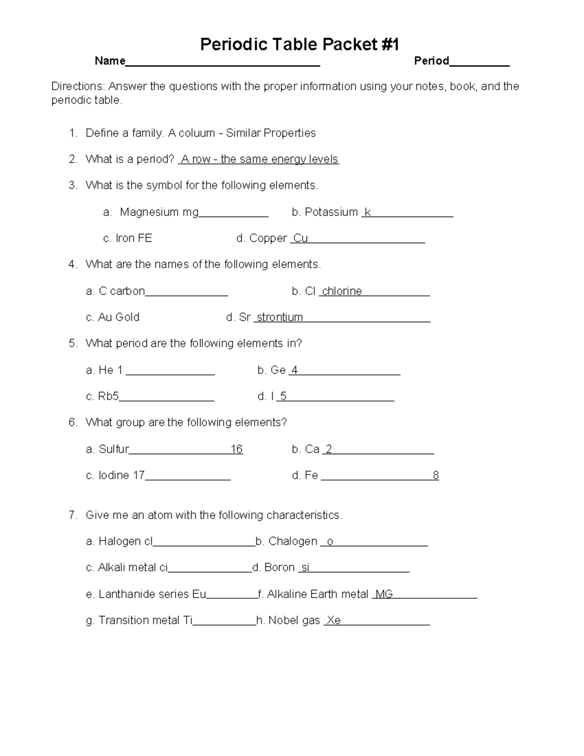 Physical Science Periodic Table Review Packet (PS 101) - Studocu