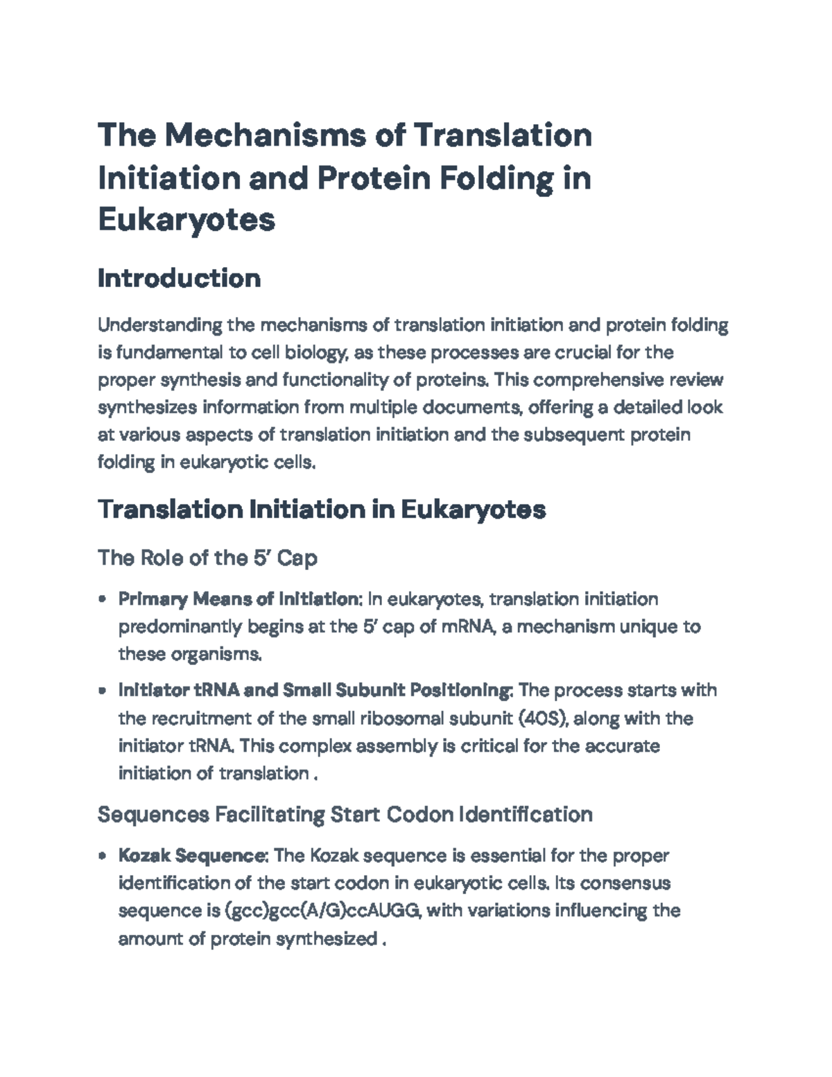 Understanding Translation Initiation and Protein Folding in Eukaryotes ...