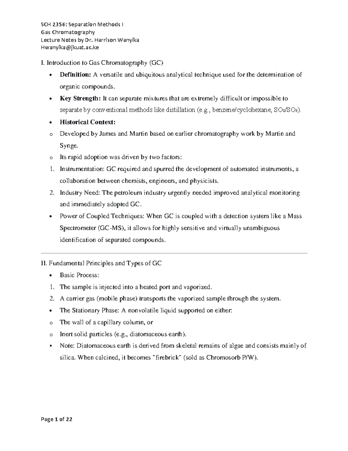 SCH 2356: Gas Chromatography Lecture Notes by Dr. Wanyika - Studocu