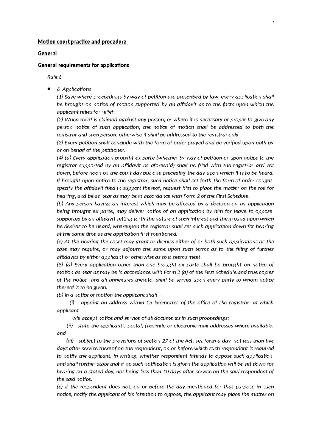 Course Code: Motion Court Practice & Procedure Guidelines - Studocu