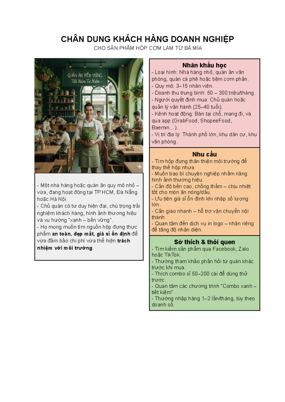 CHÂN DUNG KHÁCH HÀNG DOANH NGHIỆP CHO HỘP CƠM BÃ MÍA - Studocu