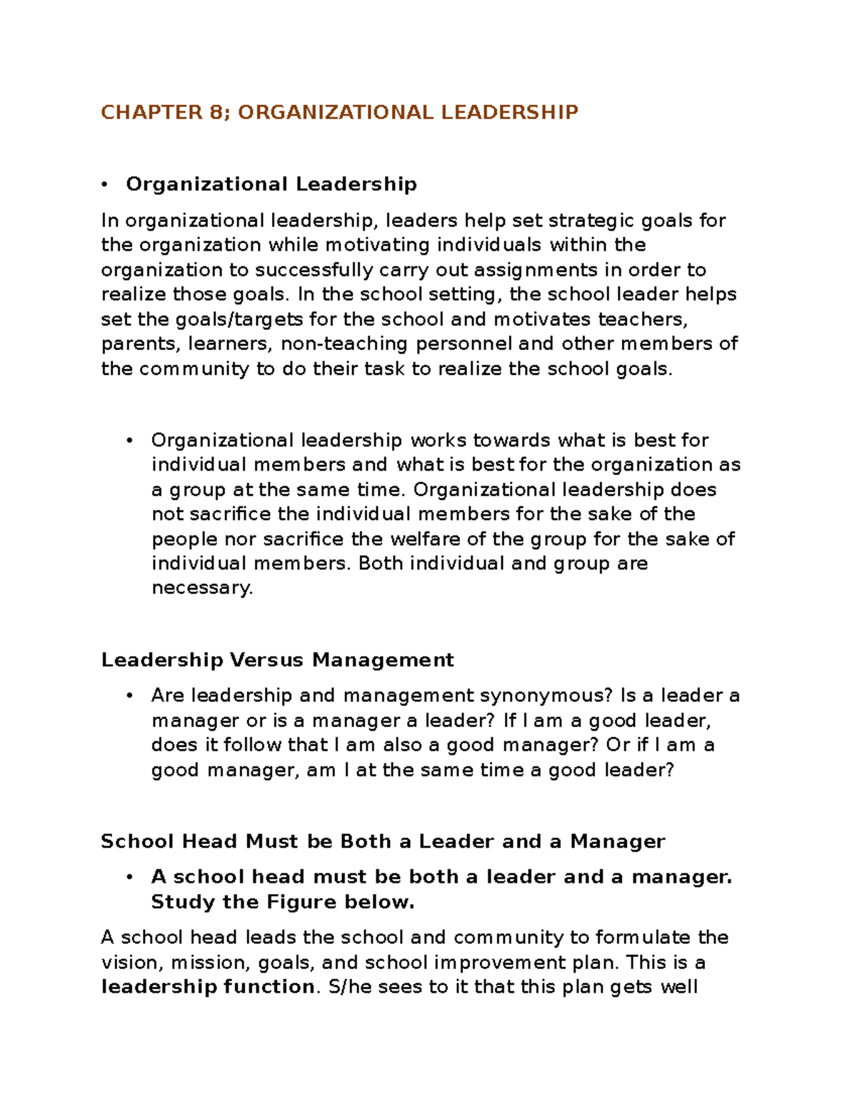 Chapter 8 Organizational leadership - CHAPTER 8; ORGANIZATIONAL ...