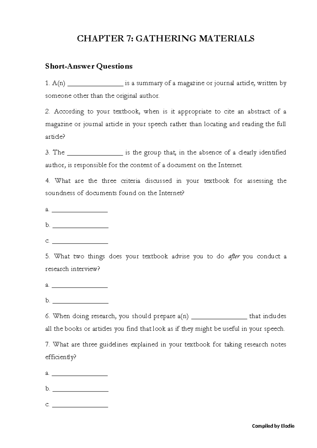 CHAPTER 7: GATHERING MATERIALS - Study Questions and Practice - Studocu