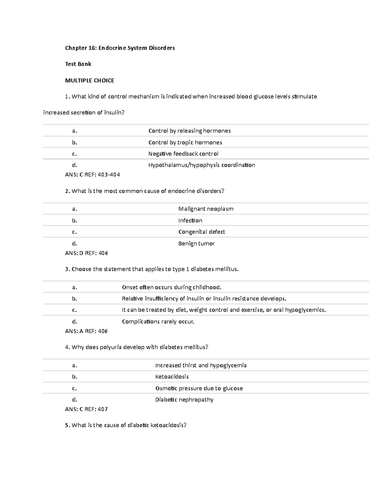 Gould's Ch. 16 Test Bank: Endocrine System Disorders Q&A - Studocu