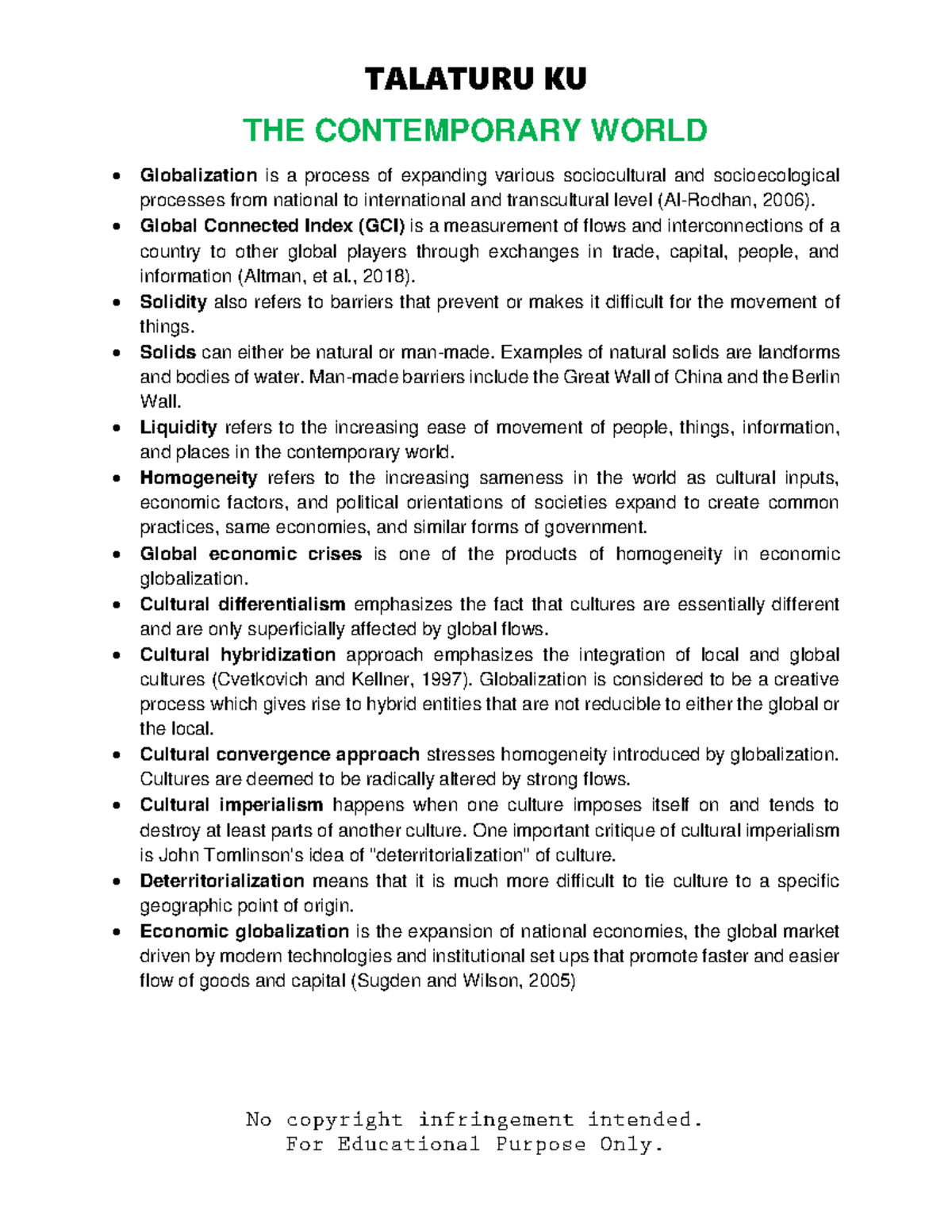 TALATURU KU: Understanding Globalization in the Contemporary World ...