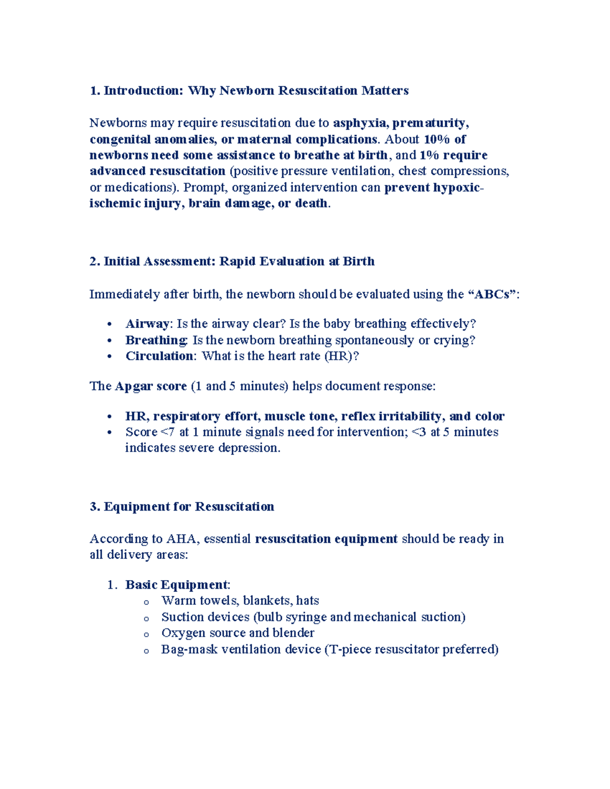 Newborn Resuscitation: Essential Guidelines and AHA Updates - Studocu