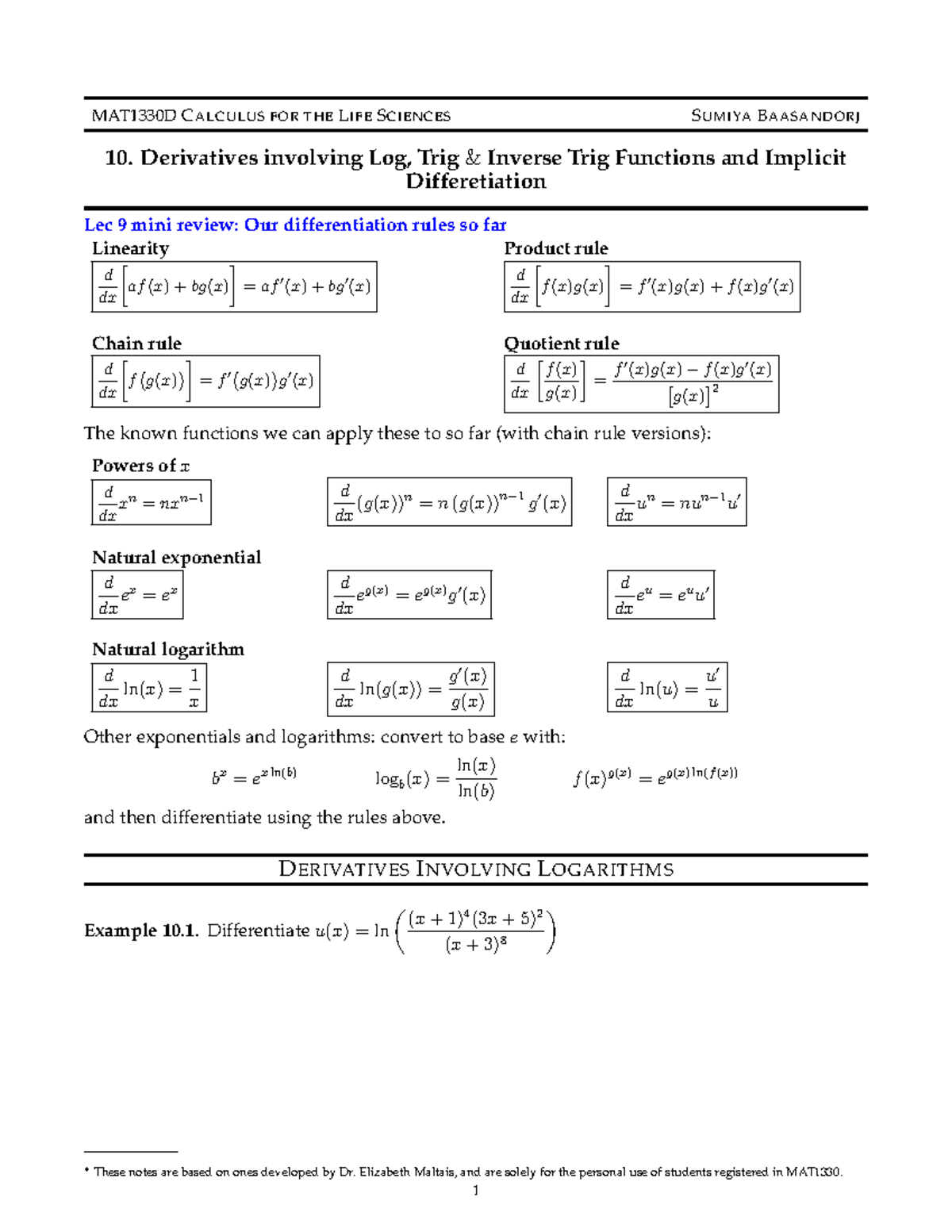 [Lec 10] Derivatives Involving Log, Trig and Implicit Dif (fill-in-the ...