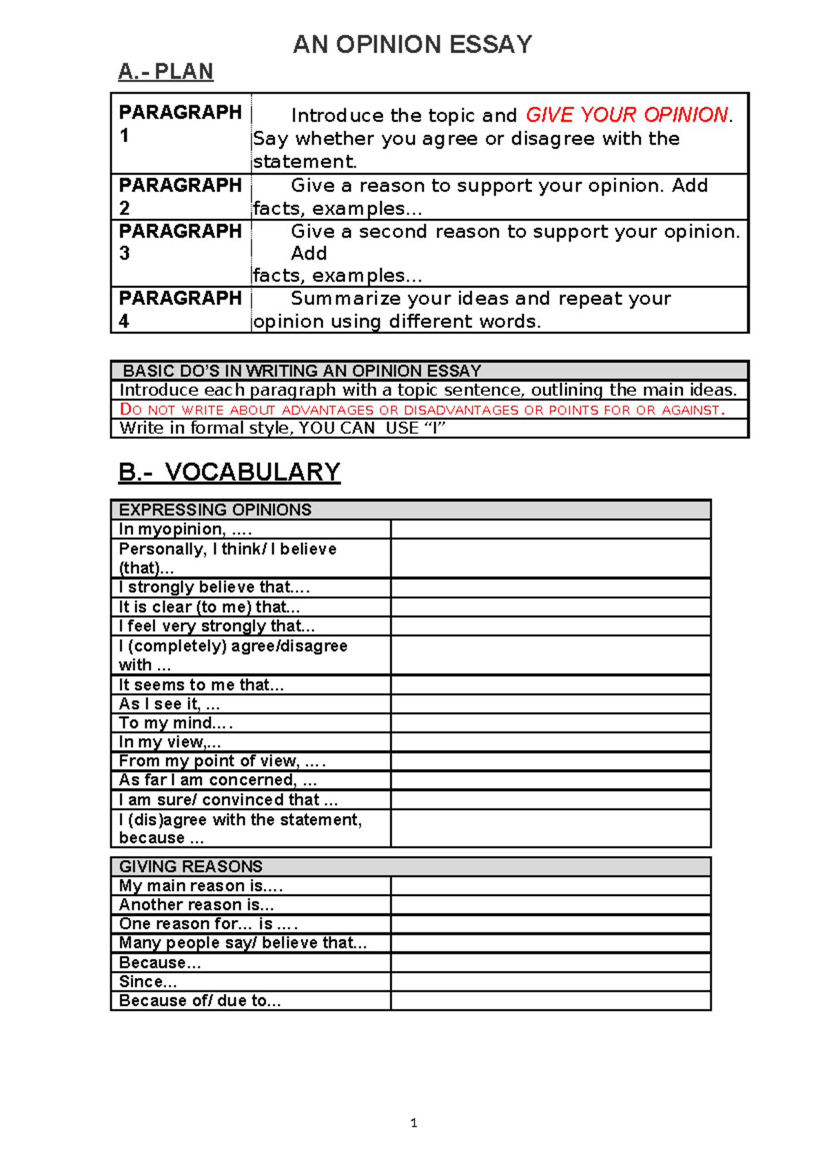 PLAN FOR AN OPINION ESSAY: STRUCTURE & TIPS - Studocu