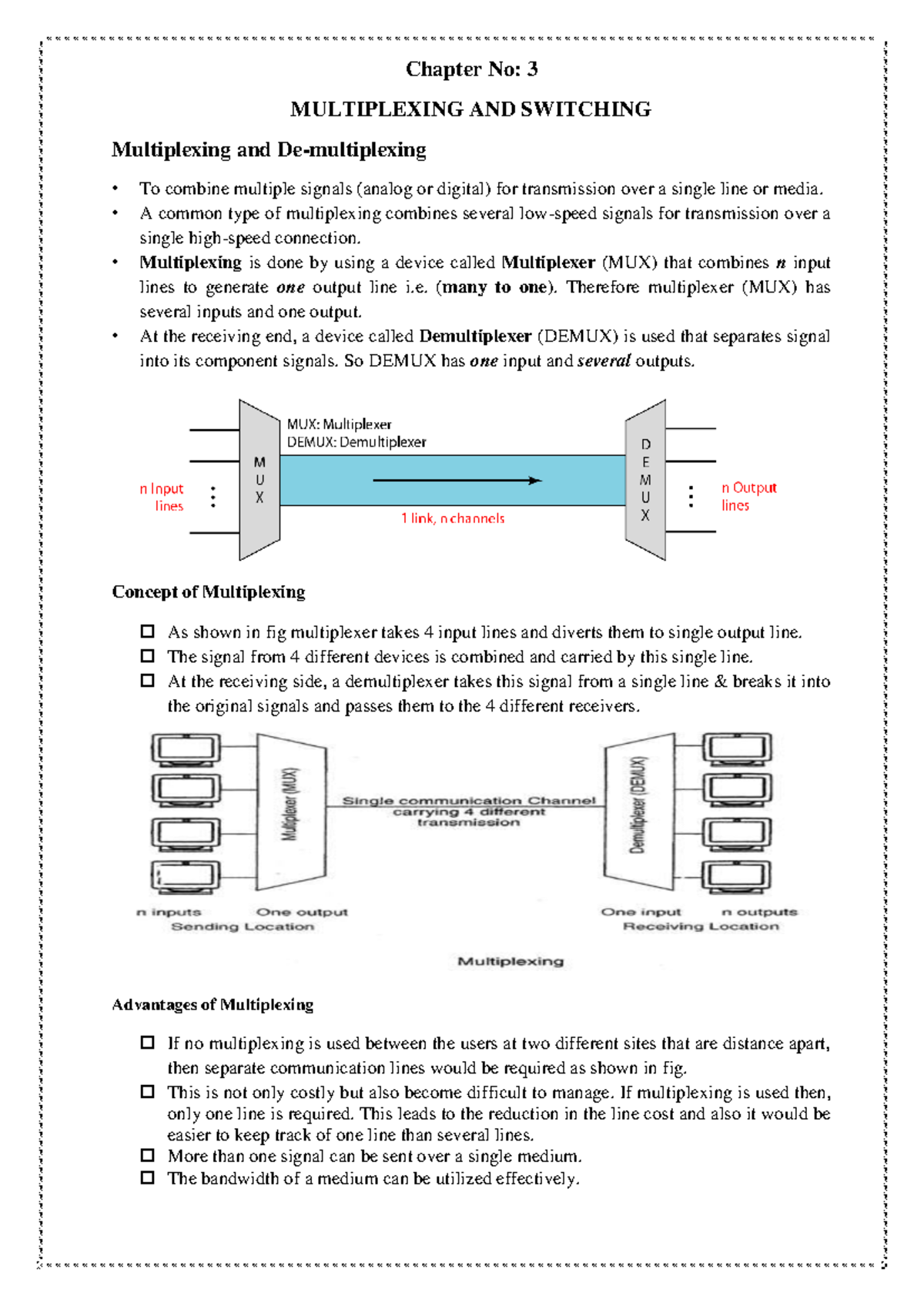 Chapter 3 - Multiplexing and Switching Concepts Explained - Studocu