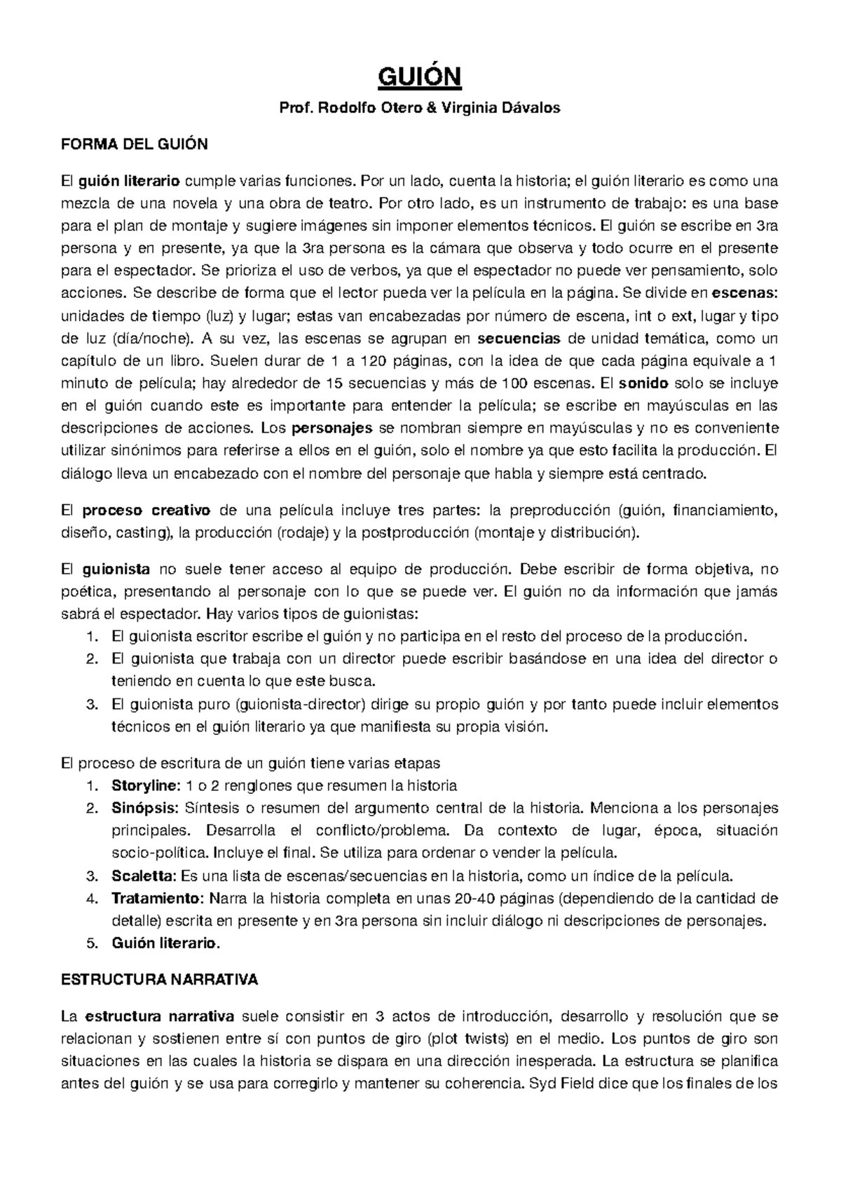EL Guion Literario: Formato y Estructura de Escenas - Studocu