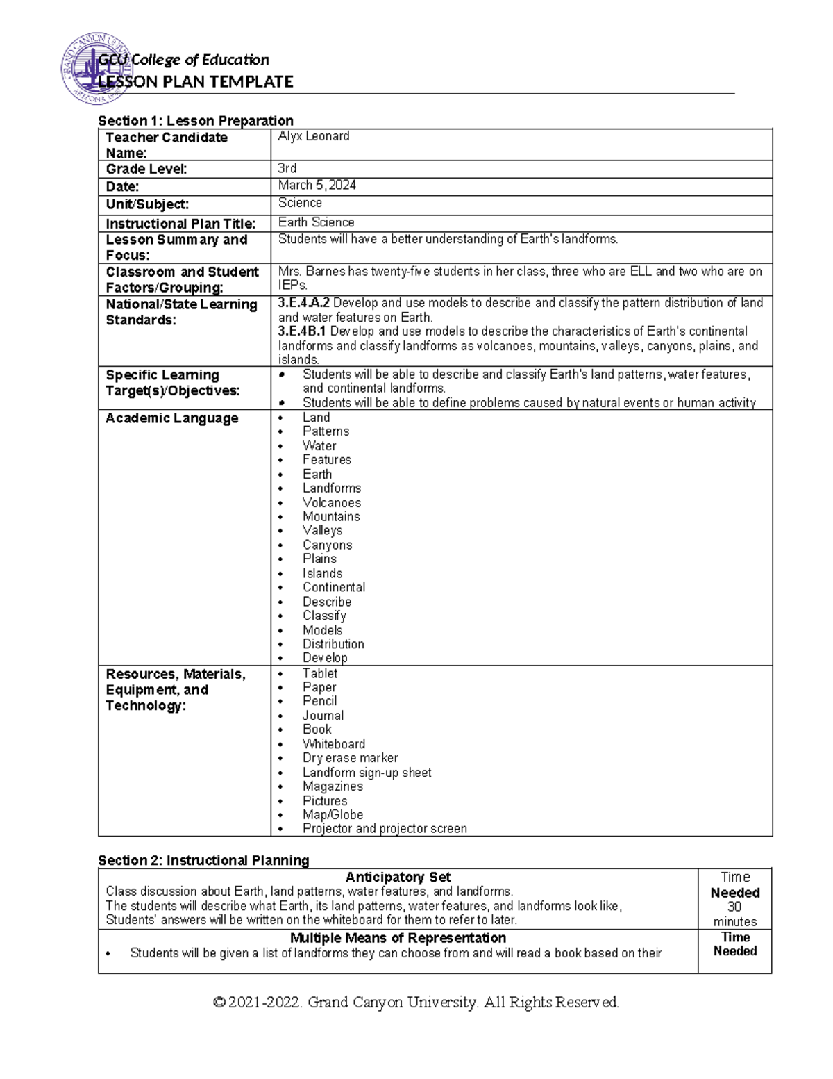 GCU EDC-561 Lesson Plan: Inquiry-Based Earth Science Instruction - Studocu