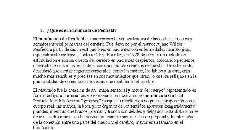 Homúnculo de Penfield: Preguntas y Respuestas Prerrequisitos - Studocu