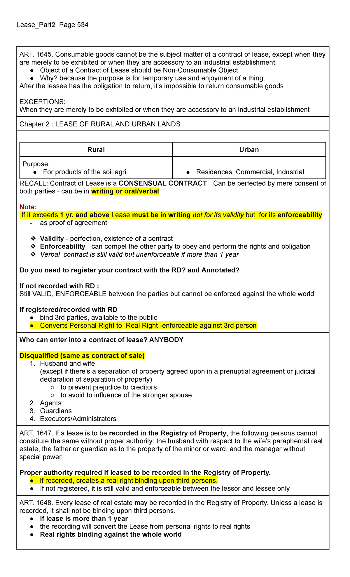 Lease Part 2: Key Concepts and Study Notes for Law 101 - Studocu