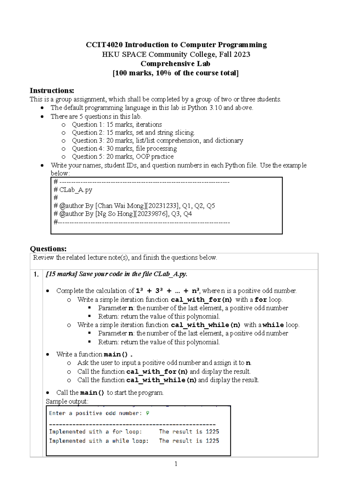 CCIT4020 Comprehensive Lab 12: Python Programming Tasks - Studocu