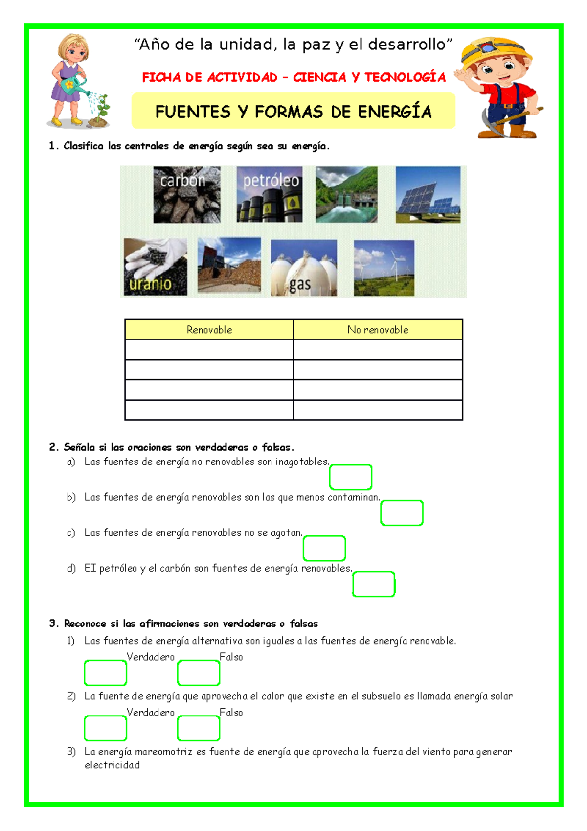 Hojas De Trabajo Sobre Formas De Energía Para Sexto Grado