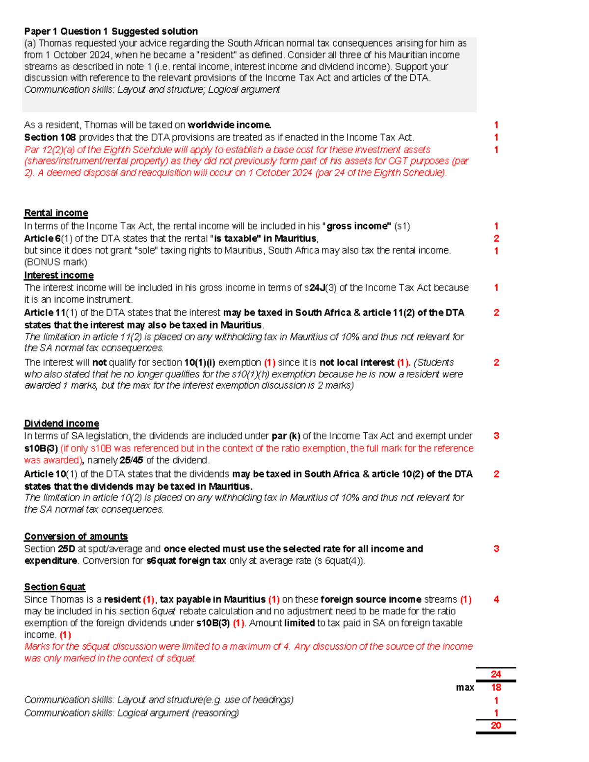 Paper 1: Suggested Solutions for South African Tax Implications (DTA ...