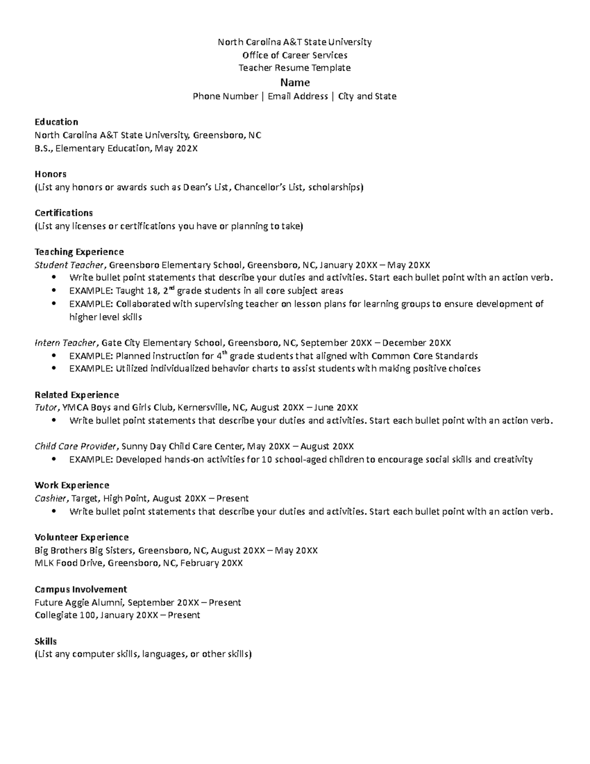 EDUC 101: Teacher Resume Template for Aspiring Educators - Studocu
