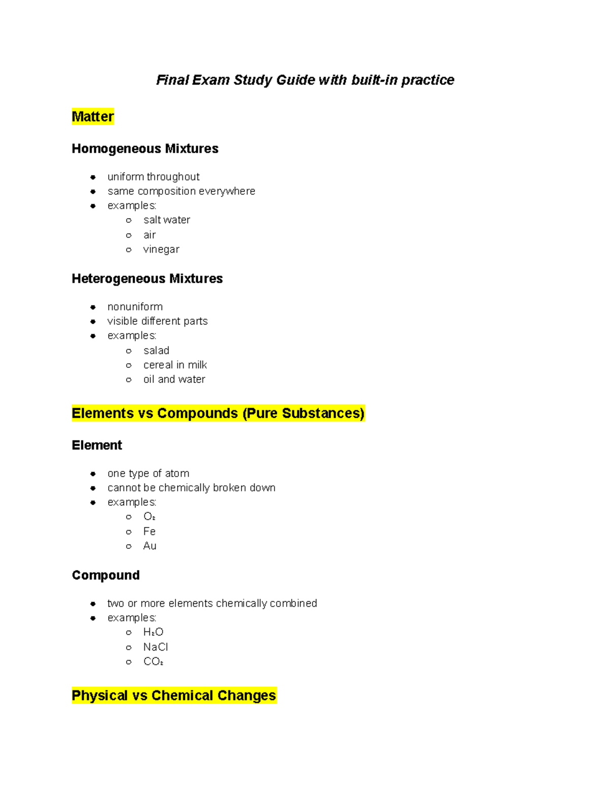 Final Exam Study Guide: Chemistry Concepts & Practice - Studocu