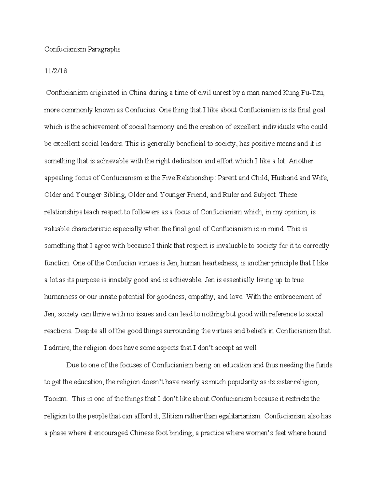 Confucianism Overview: Key Principles and Reflections on Beliefs - Studocu