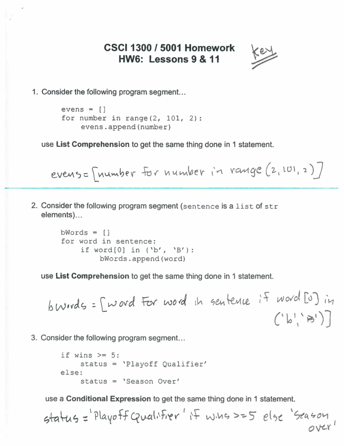 CSCI 1300 I 5001 Homework 6: Python Programming Examples & Solutions - Studocu