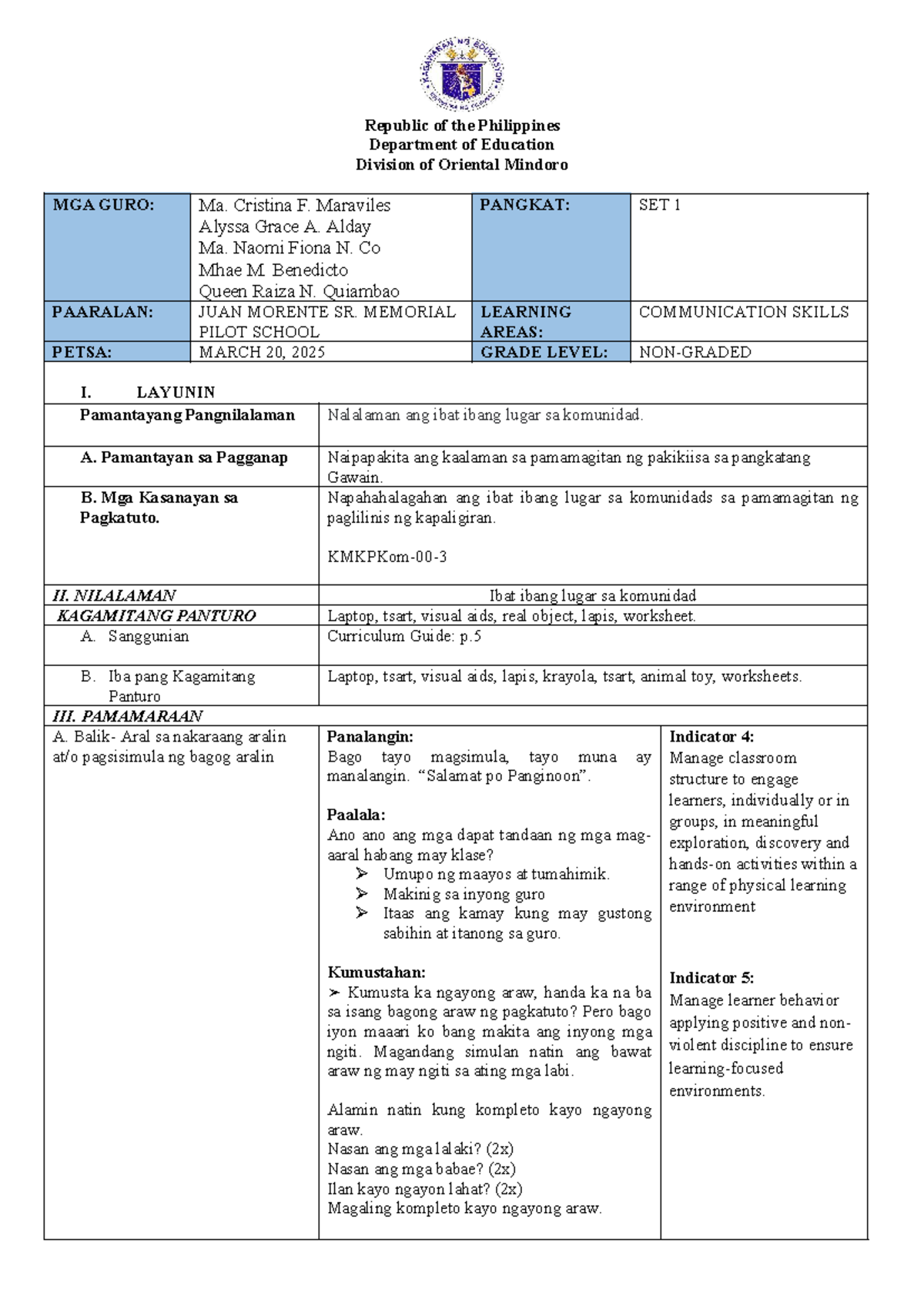 DLP-SNED - Lesson Plan for Special Education on Community Places - Studocu