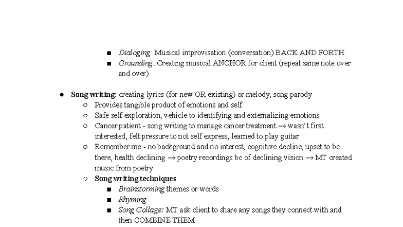 Musical Improvisation & Client-Centered Songwriting (P2 Notes) - Studocu