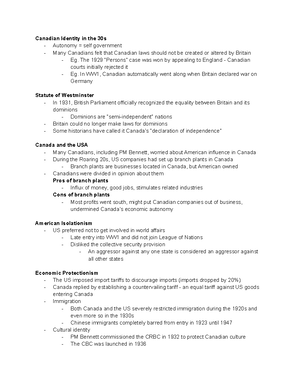 Canadian History - Grade: 11 - High School - Canada - Studocu