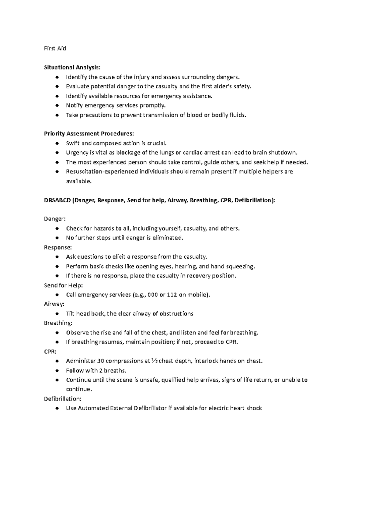 First Aid Study Notes: Comprehensive Guide to Emergency Response - Studocu