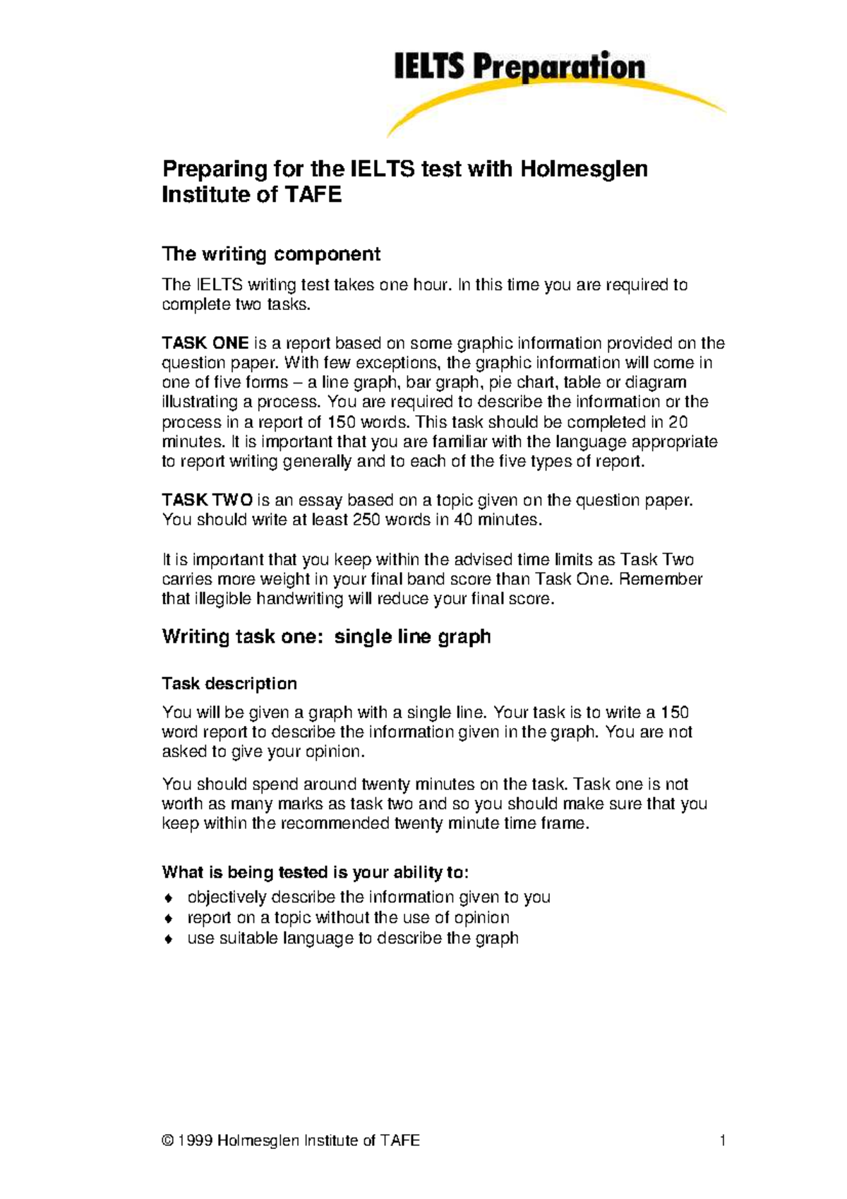 IELTS Writing Preparation: Task 1 Report Guidelines - Holmesglen TAFE ...