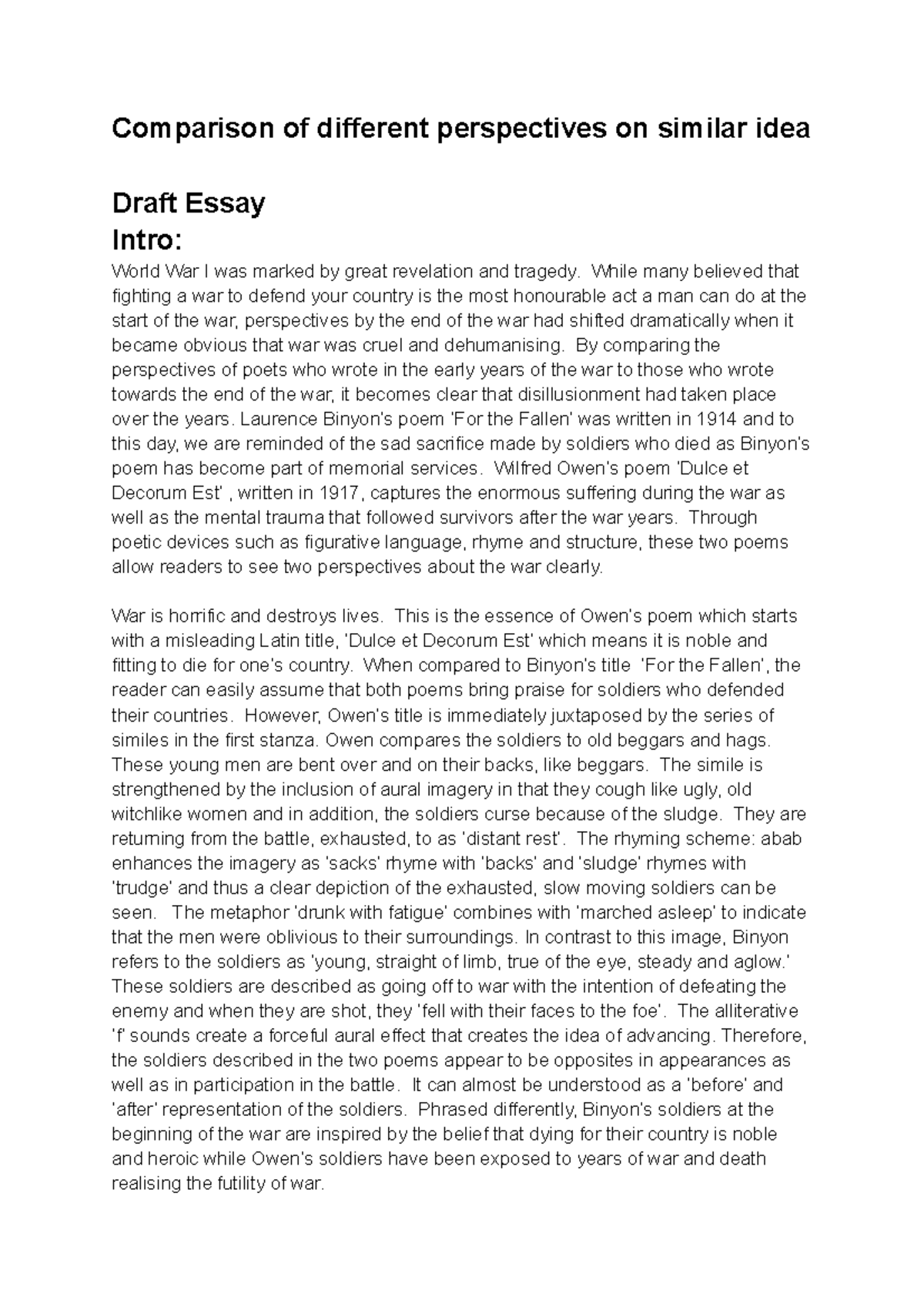 **ENG 302: Comparative Analysis of War Perspectives in Poetry** - Studocu