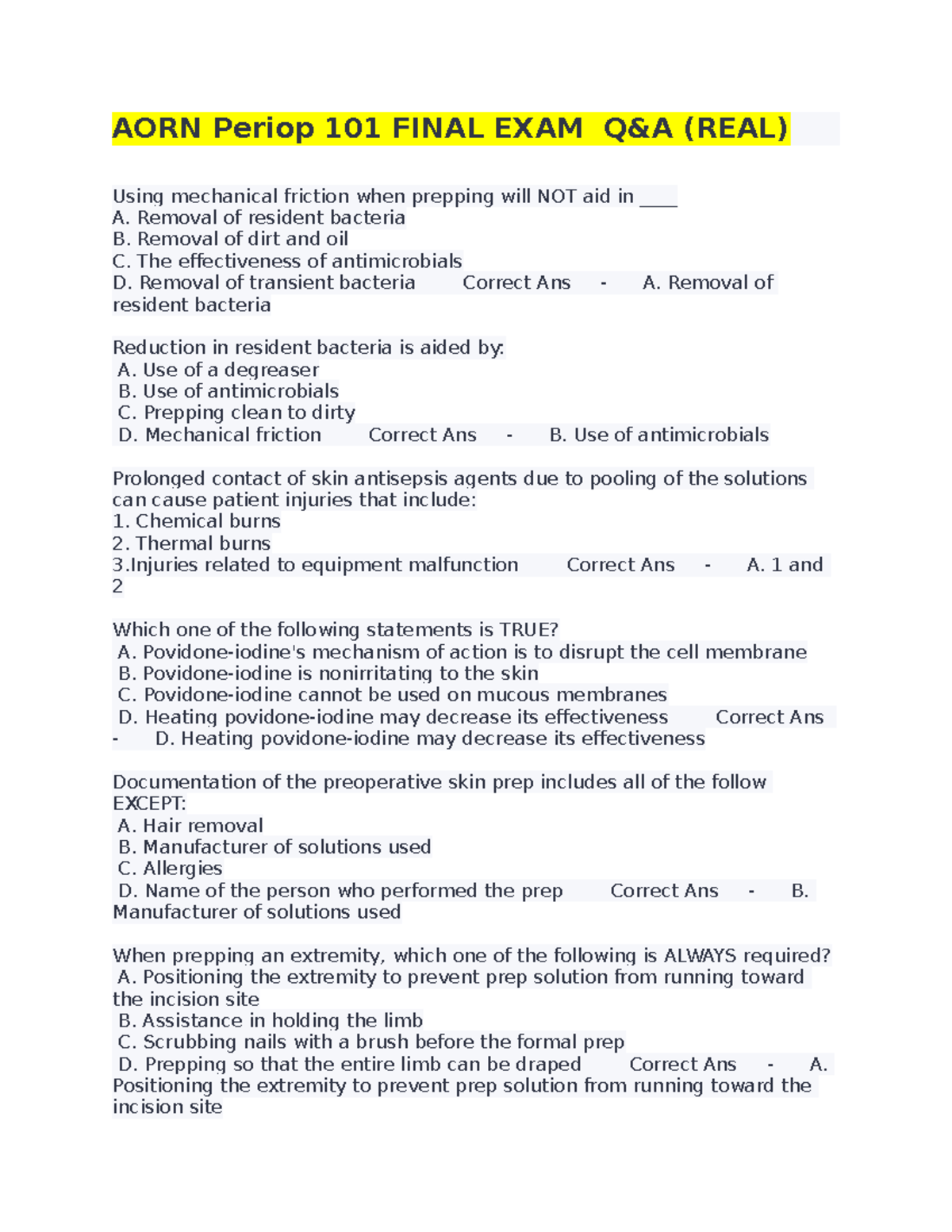AORN Periop 101 Final Exam Q&A (Real) - Study Guide - Studocu