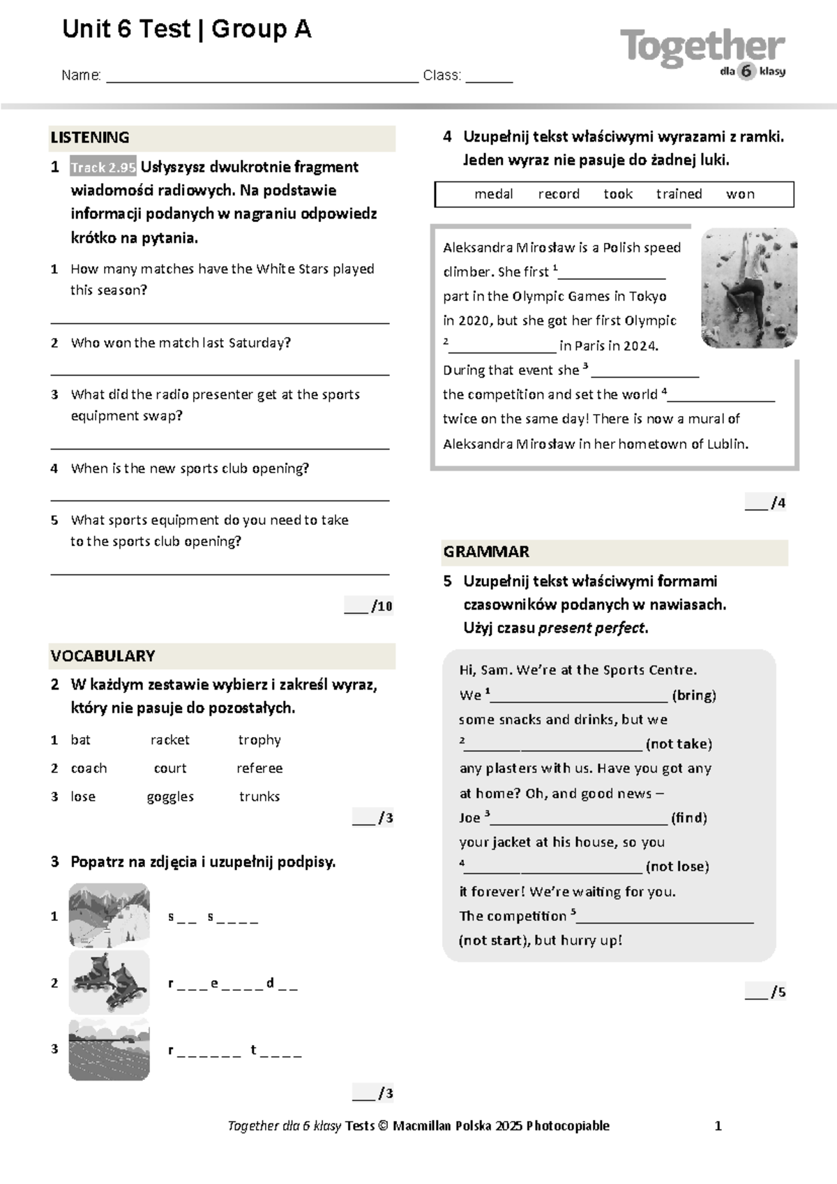 Unit 6 Test | Group A - Listening, Vocabulary, Grammar & Speaking - Studocu