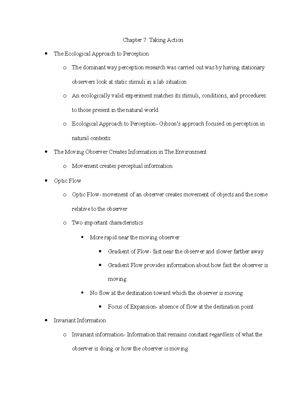 Sensation & Perception CH7: Taking Action Outline & Key Concepts - Studocu