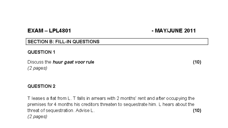 Exam Questions - LPL4801 - May 2011 Section B Analysis - Studocu