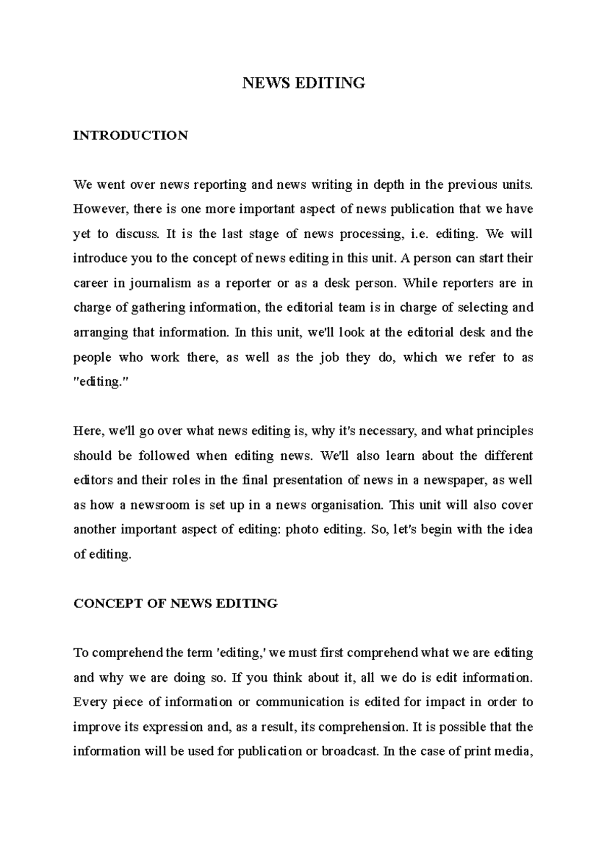 BMC 101 - NEWS Editing Lecture Notes: Understanding the Editorial ...