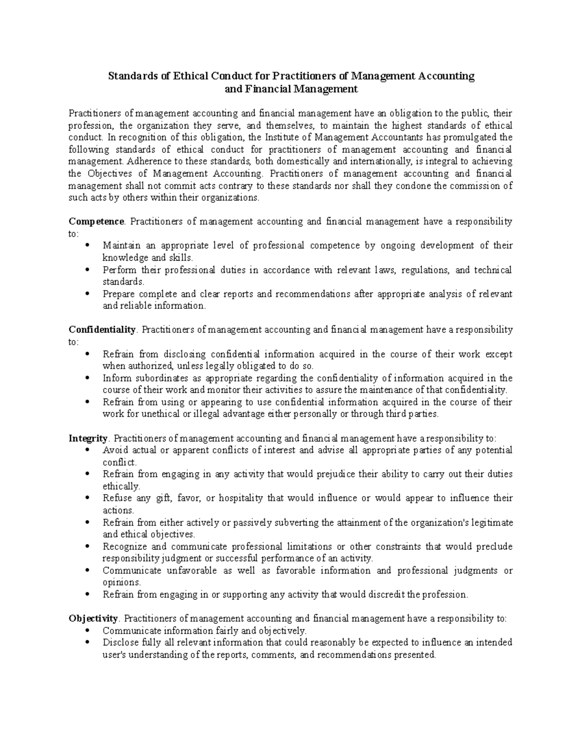 AE23 Ethical Standards for Management Accounting Practitioners - Studocu