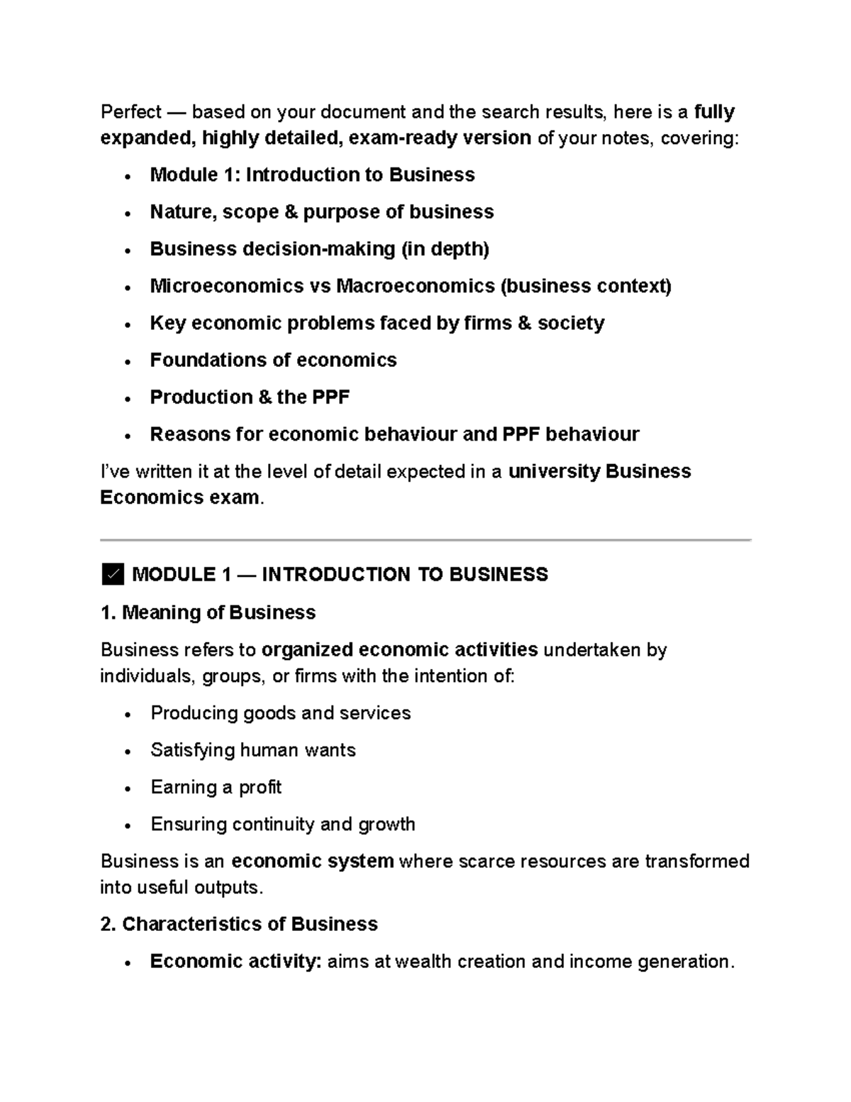 Economics Notes: Module 1 - Introduction to Business (Detailed) - Studocu