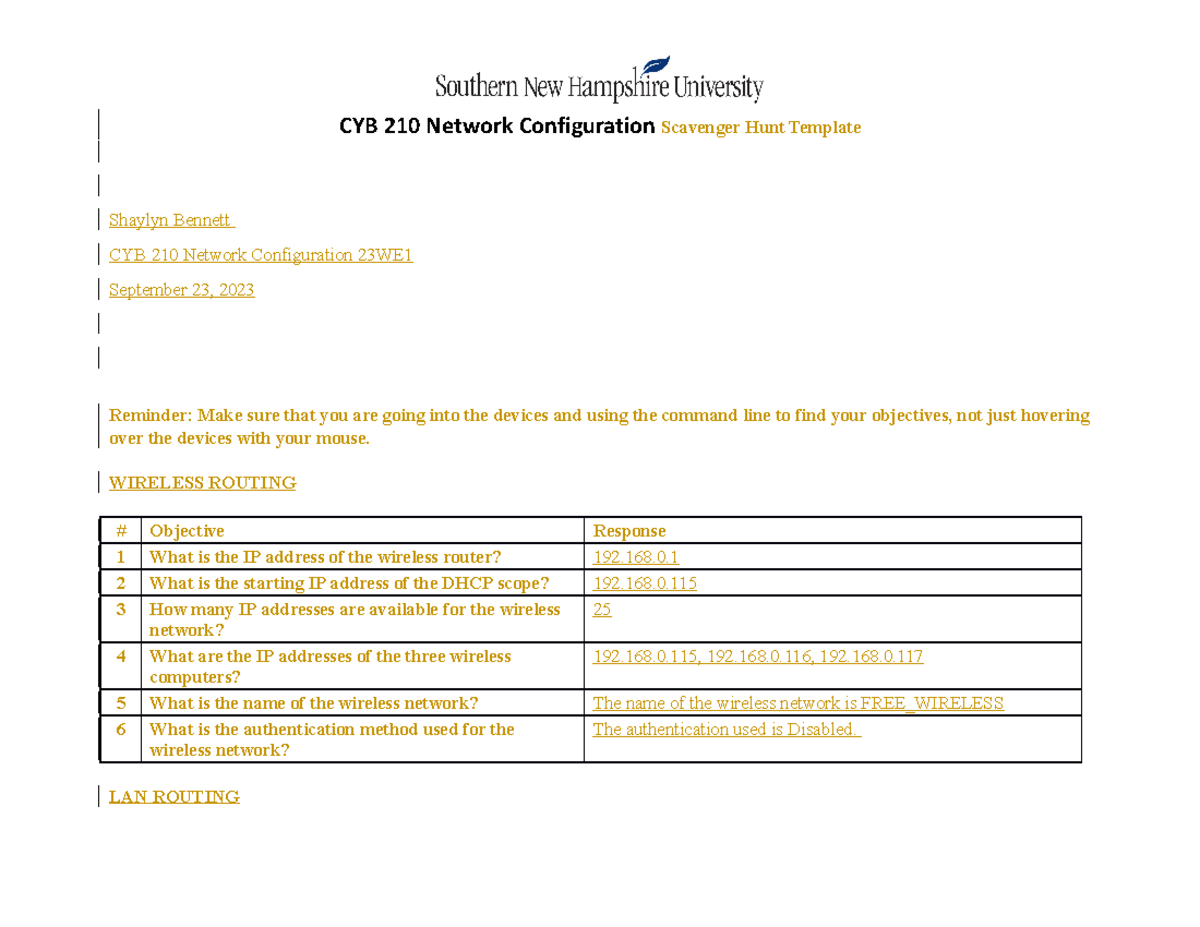CYB 210 Network Configuration Scavenger Hunt - WIRELESS ROUTING ...