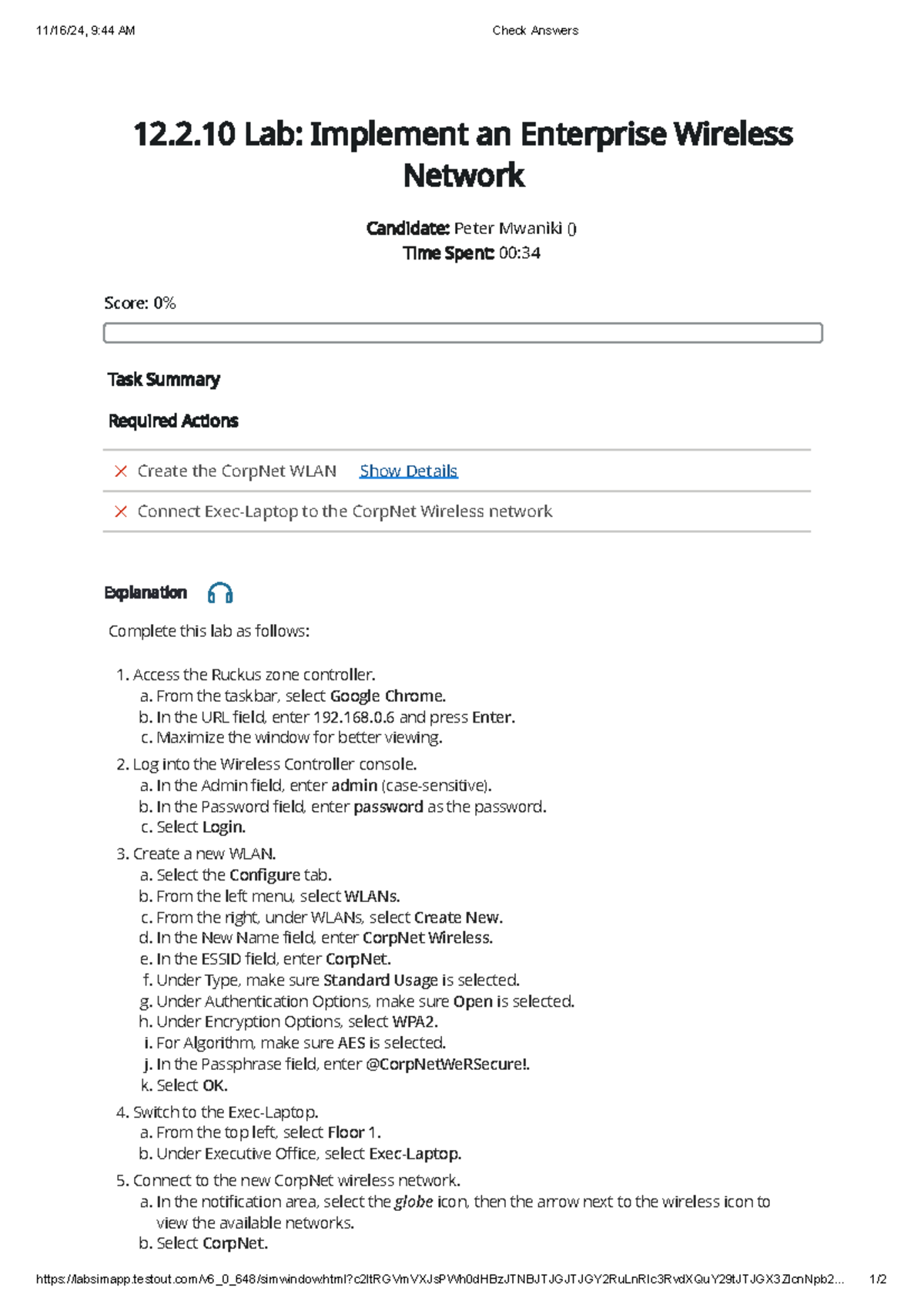 12.2.10 - Lab: Implementing an Enterprise Wireless Network Setup - Studocu