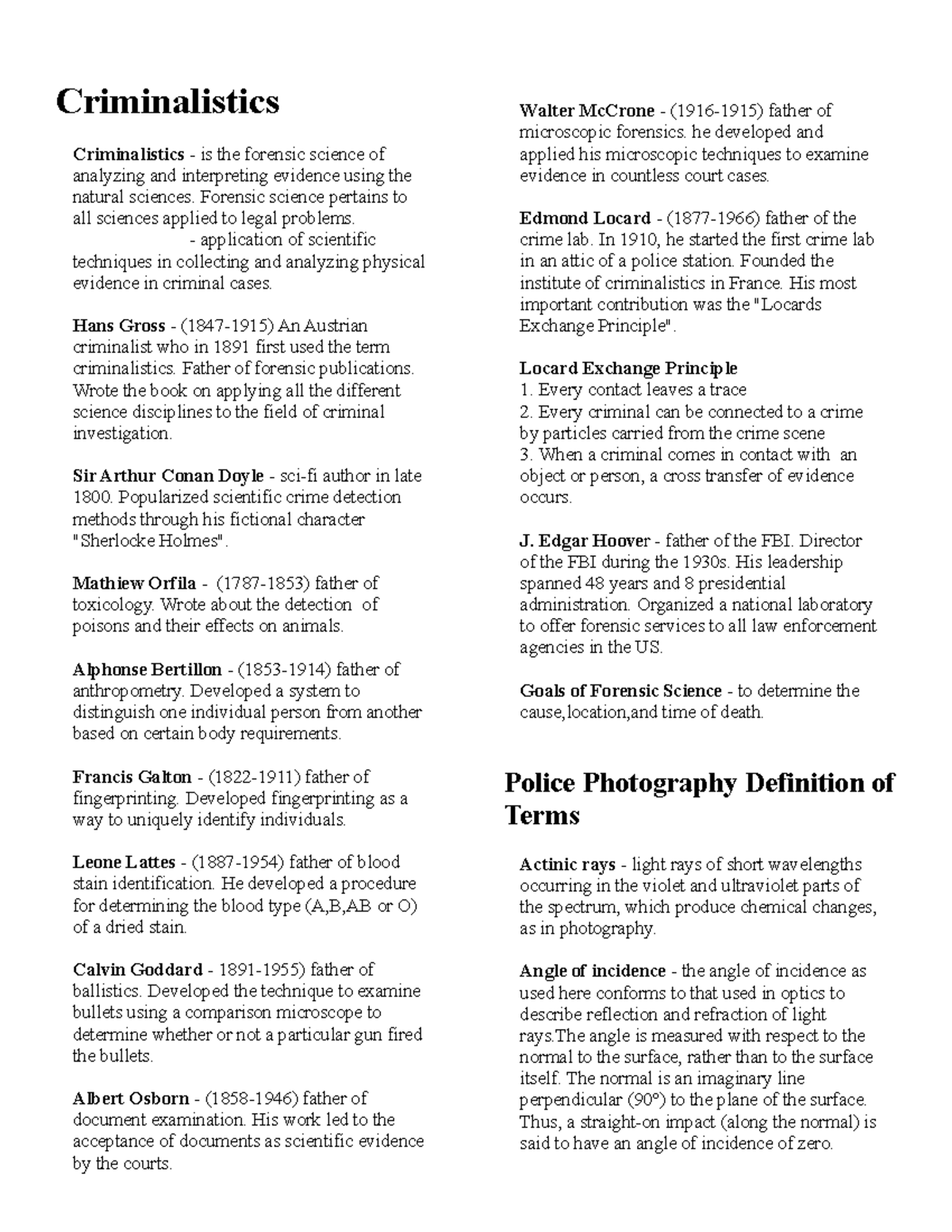 Criminalistics - Overview and Key Figures in Forensic Science - Studocu