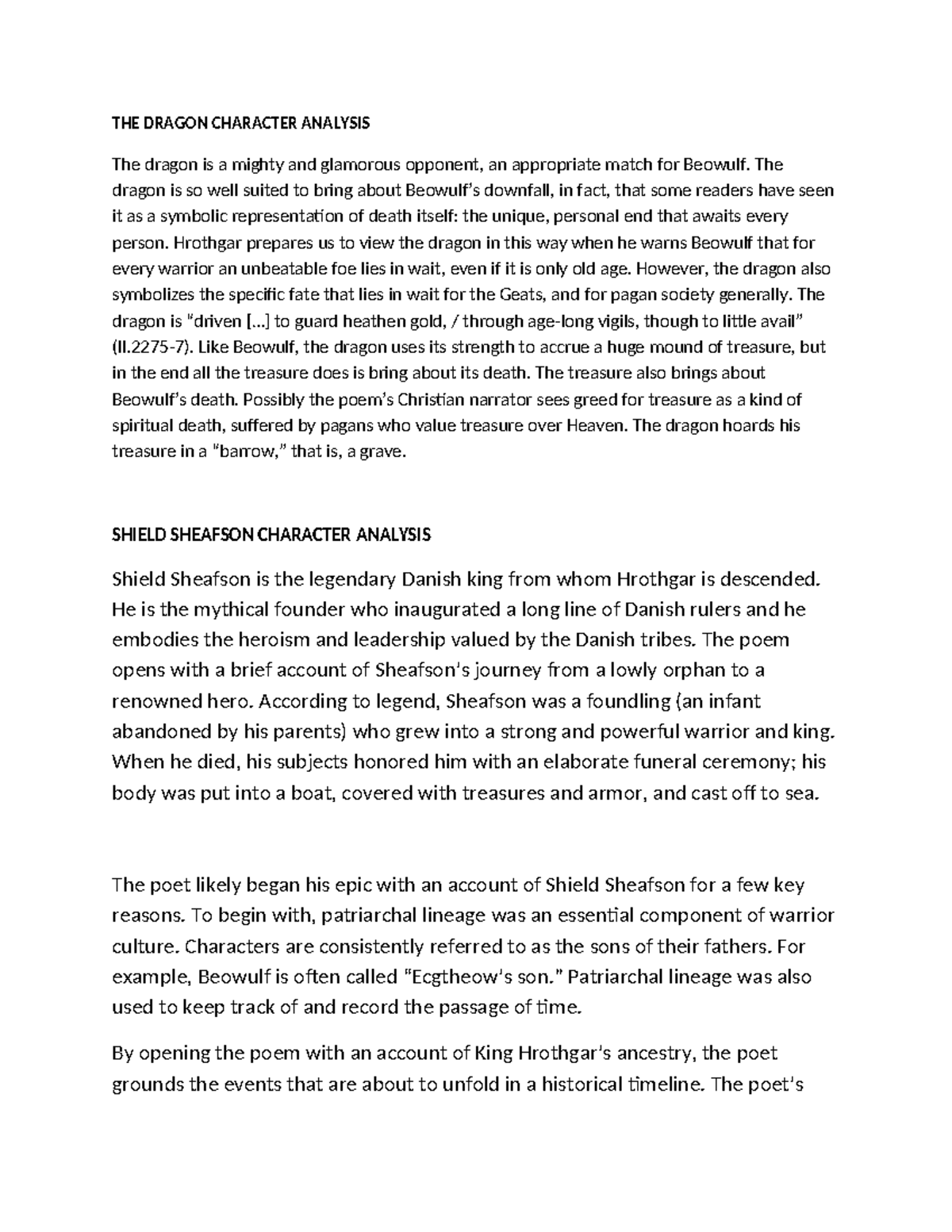 Beowulf Character Analysis: The Dragon, Shield Sheafson & Wealhtheow ...