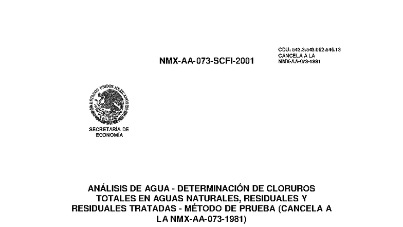 NMX-AA-073-SCFI-2001: Análisis de Agua y Determinación de Cloruros ...