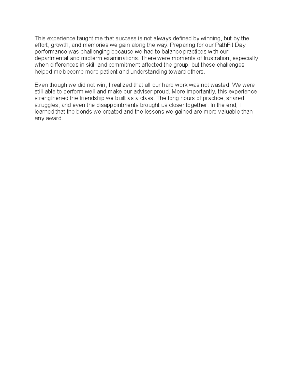 SIR-1 Activity Reflection: Lessons Beyond Winning - Studocu