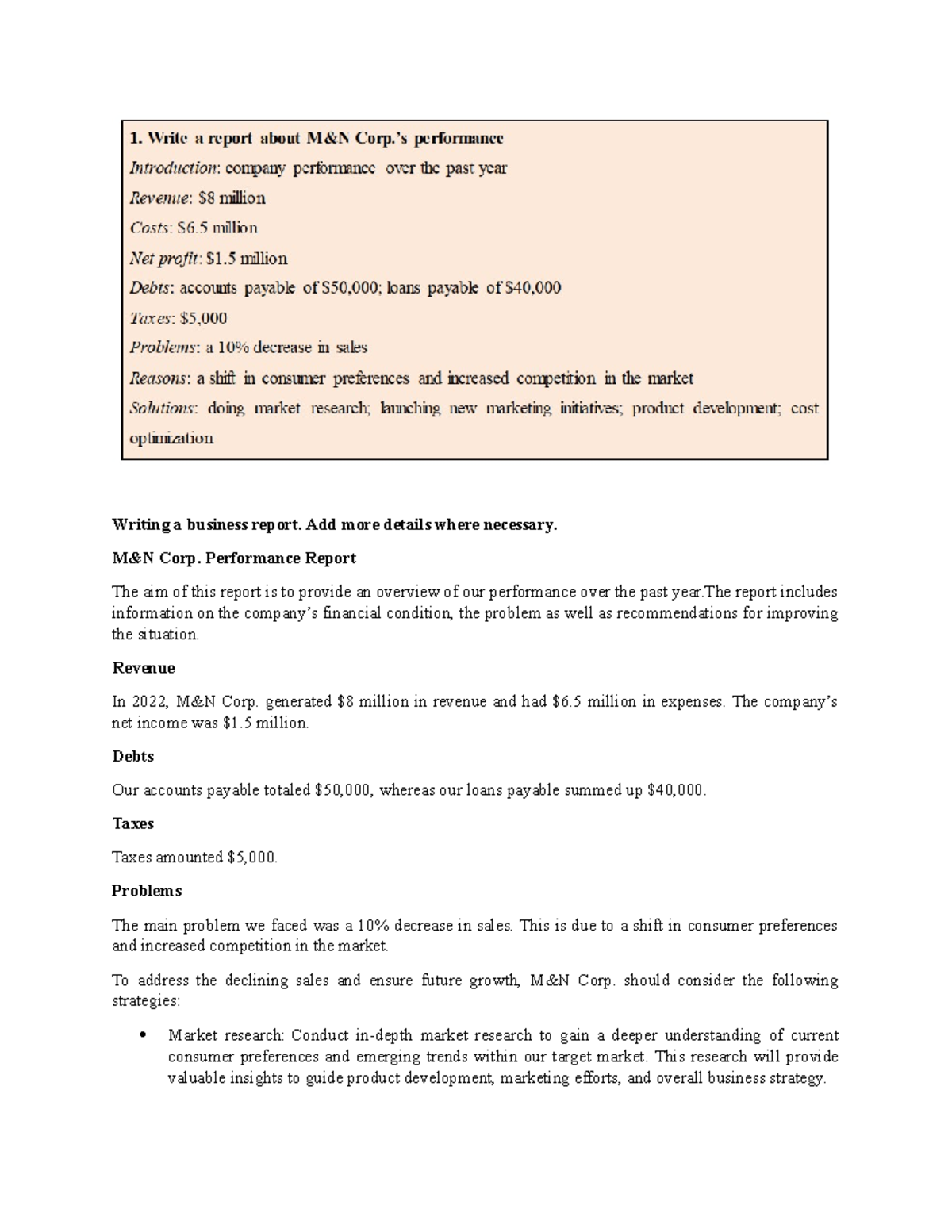 Writing COB 2 - 123 456 765 - Writing a business report. Add more ...