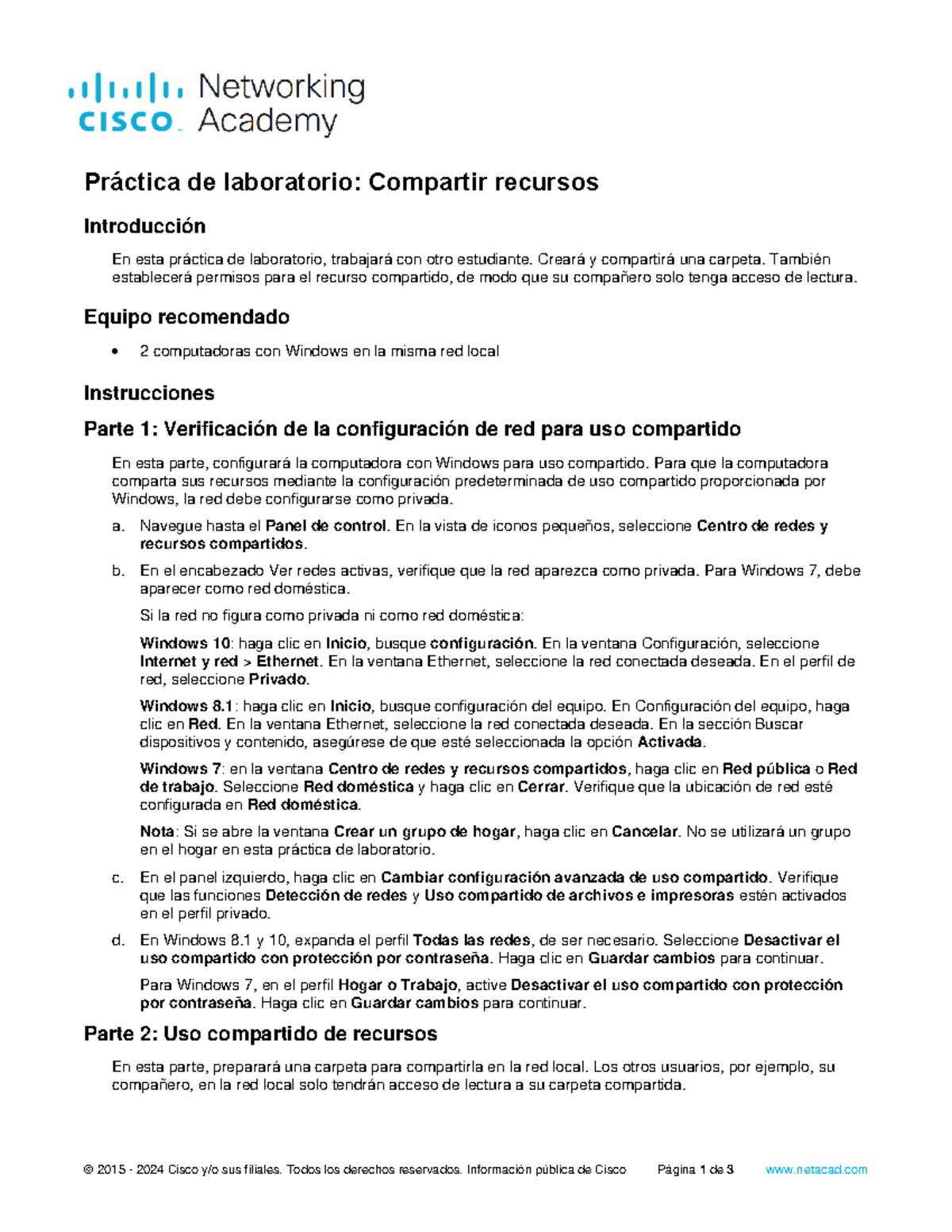 Práctica de Laboratorio ITE 11.5.2.4: Compartir Recursos en Windows ...