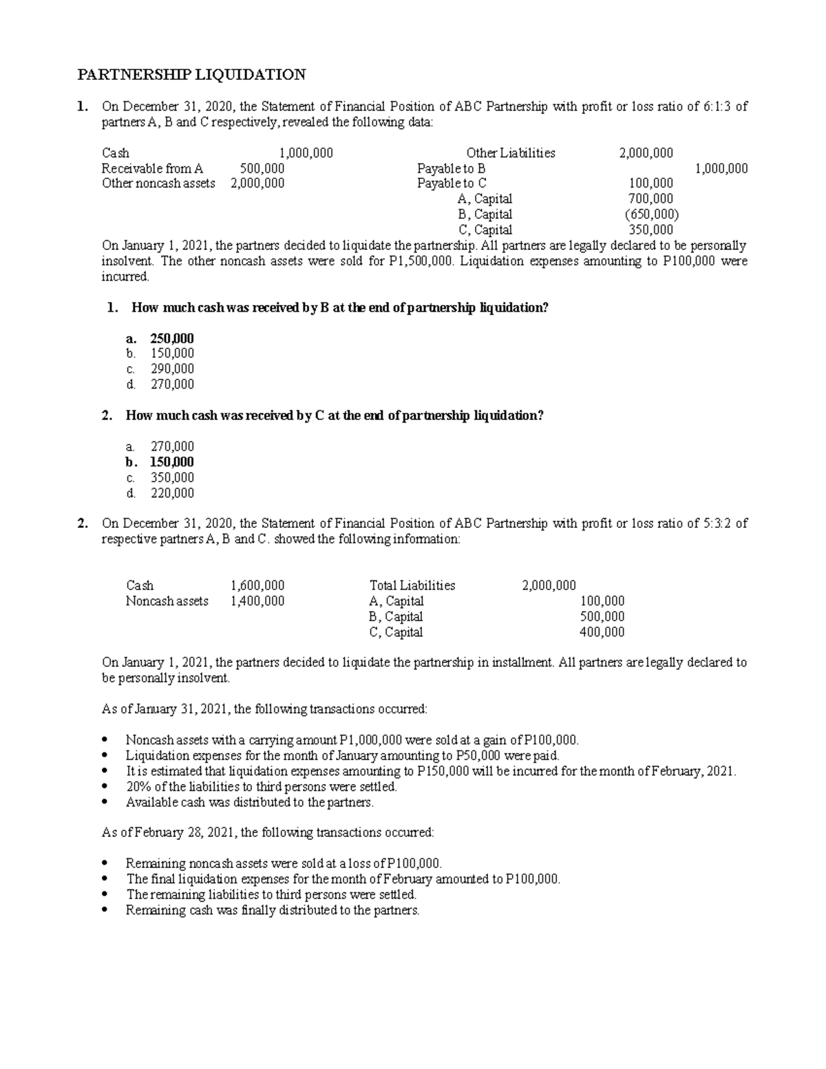 4-Partnership Liquidation: Analysis and Cash Distribution Insights - Studocu